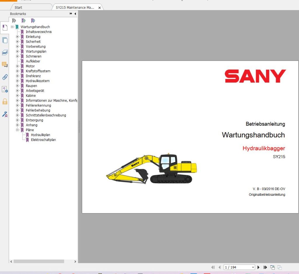 SANY Machinery Parts Book Diagram Service Manual PDF