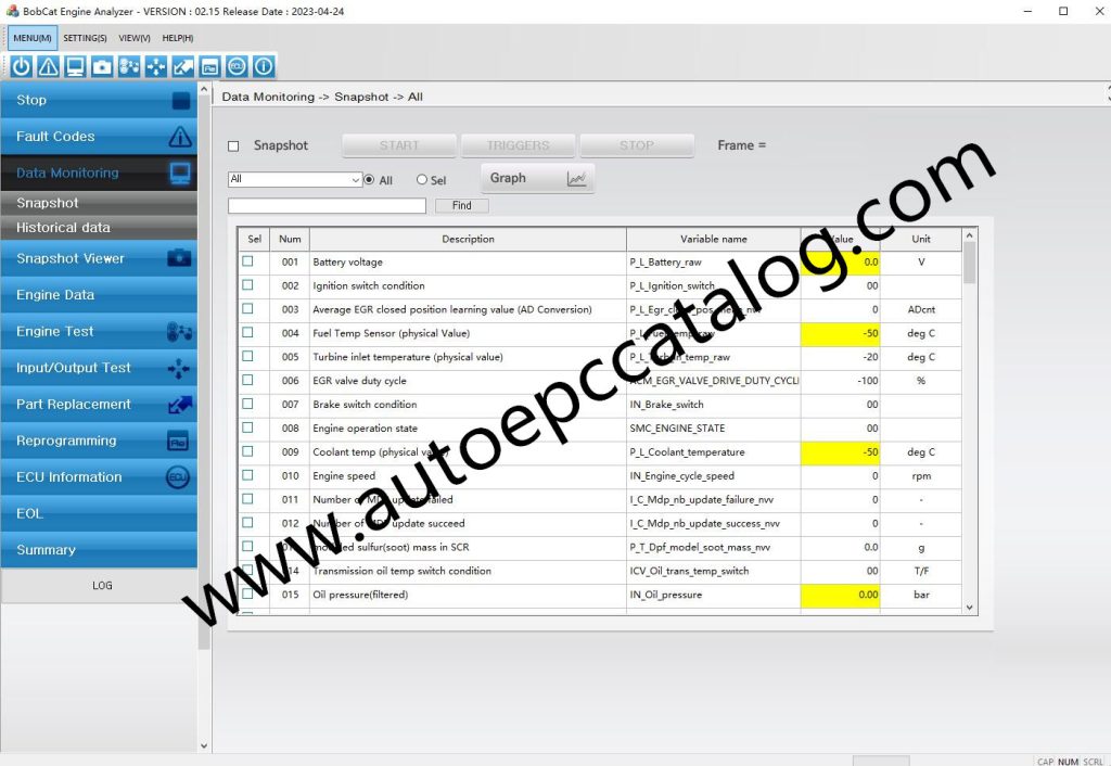 2023 Bobcat Engine Analyzer ECU DCU Diagnostic Software