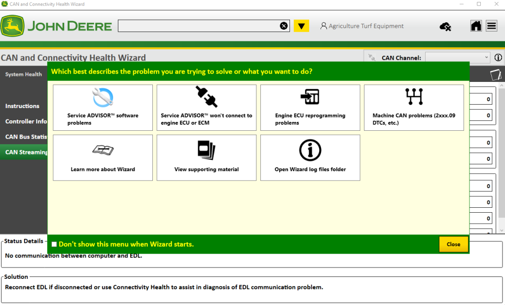 John Deere CAN and Connectivity Health Wizard